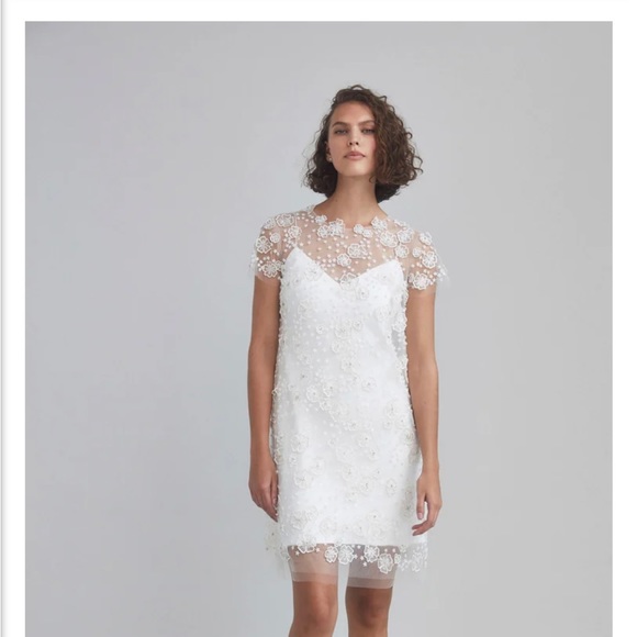 Amsale | Dresses | Amsale Floral Sheath Little White Dress Lw22 | Poshmark